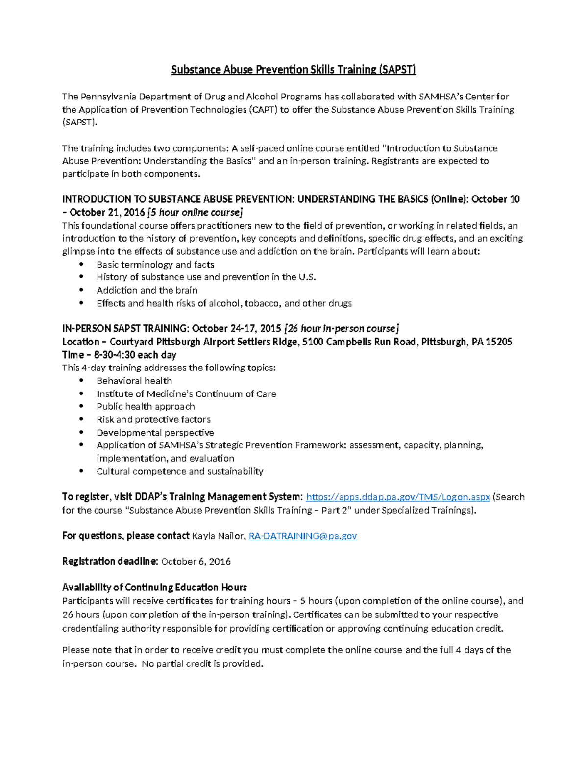 Substance Abuse Prevention Skills Training - Registration Flyer ...