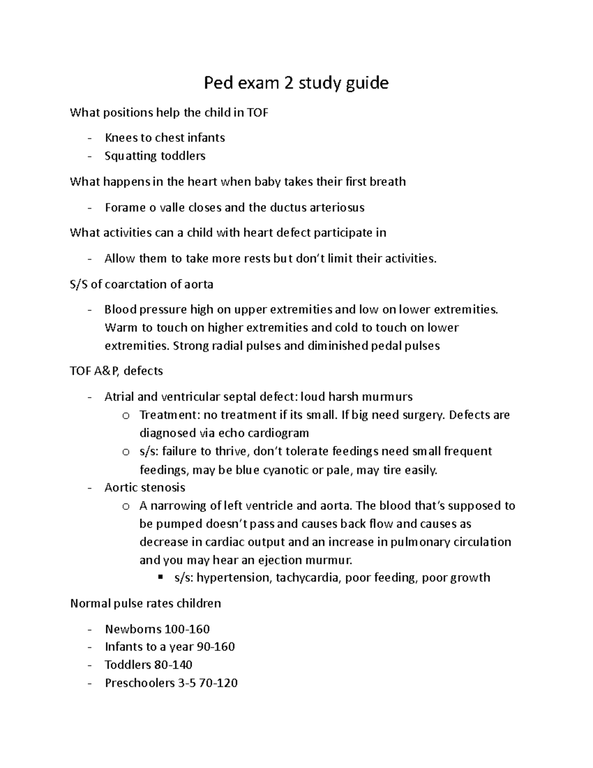 Ped exam 2 study guide - Ped exam 2 study guide What positions help the child in TOF - Knees to ...