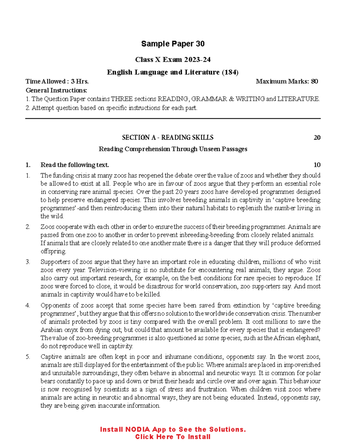 EN Sample Paper 30 Unsolved-3 - Install NODIA App to See the Solutions ...