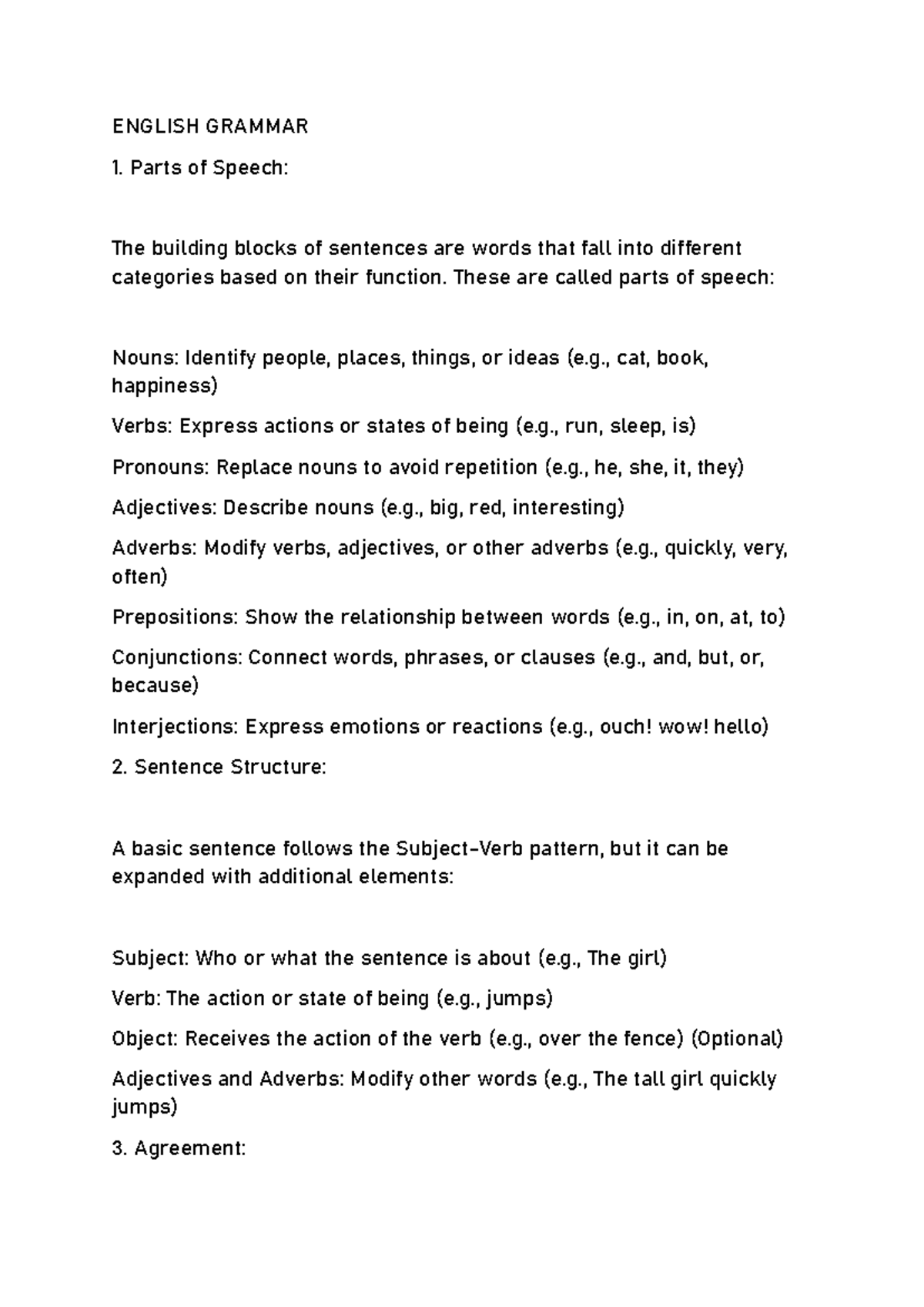 English Grammar - ENGLISH GRAMMAR Parts of Speech: The building blocks ...