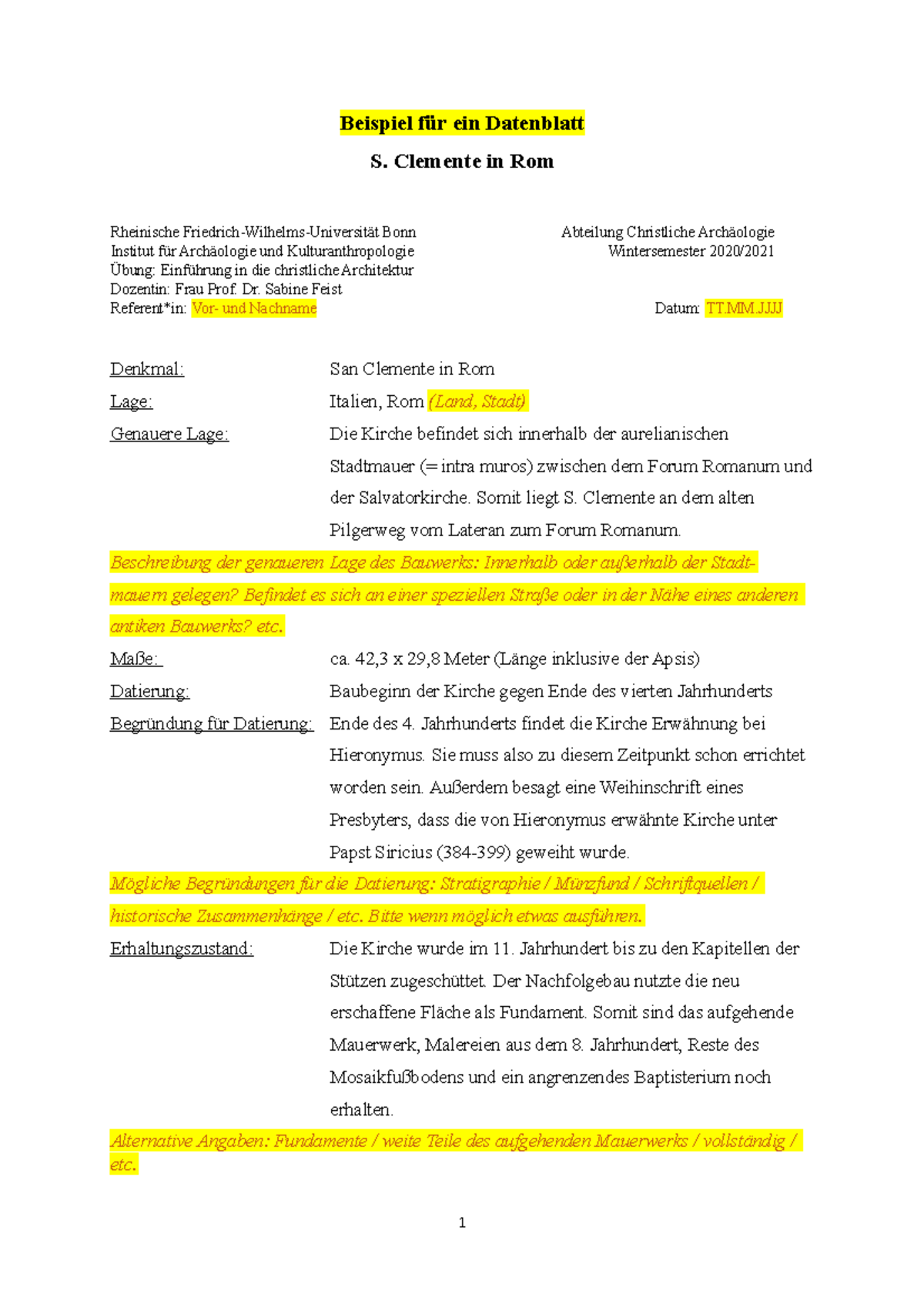 Beispiel Datenblatt - S. Clemente - Beispiel für ein Datenblatt S ...