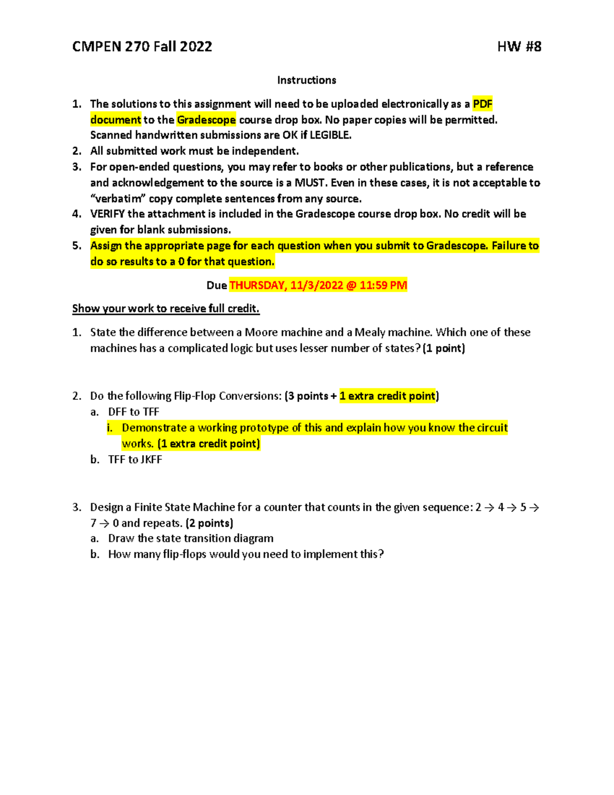 HW #8 - assignments - CMPEN 270 Fall 2022 HW Instructions The solutions to this assignment will ...