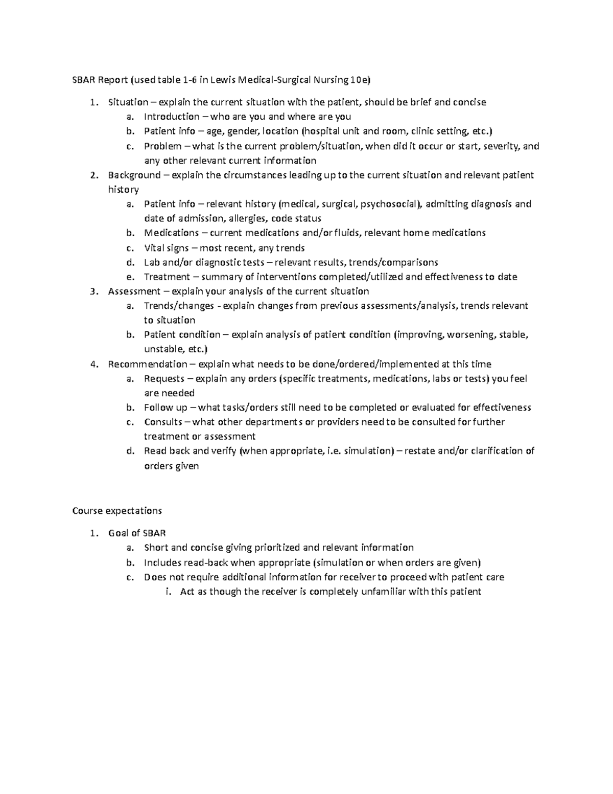 SBAR Report How-To - BSN 225 - Studocu