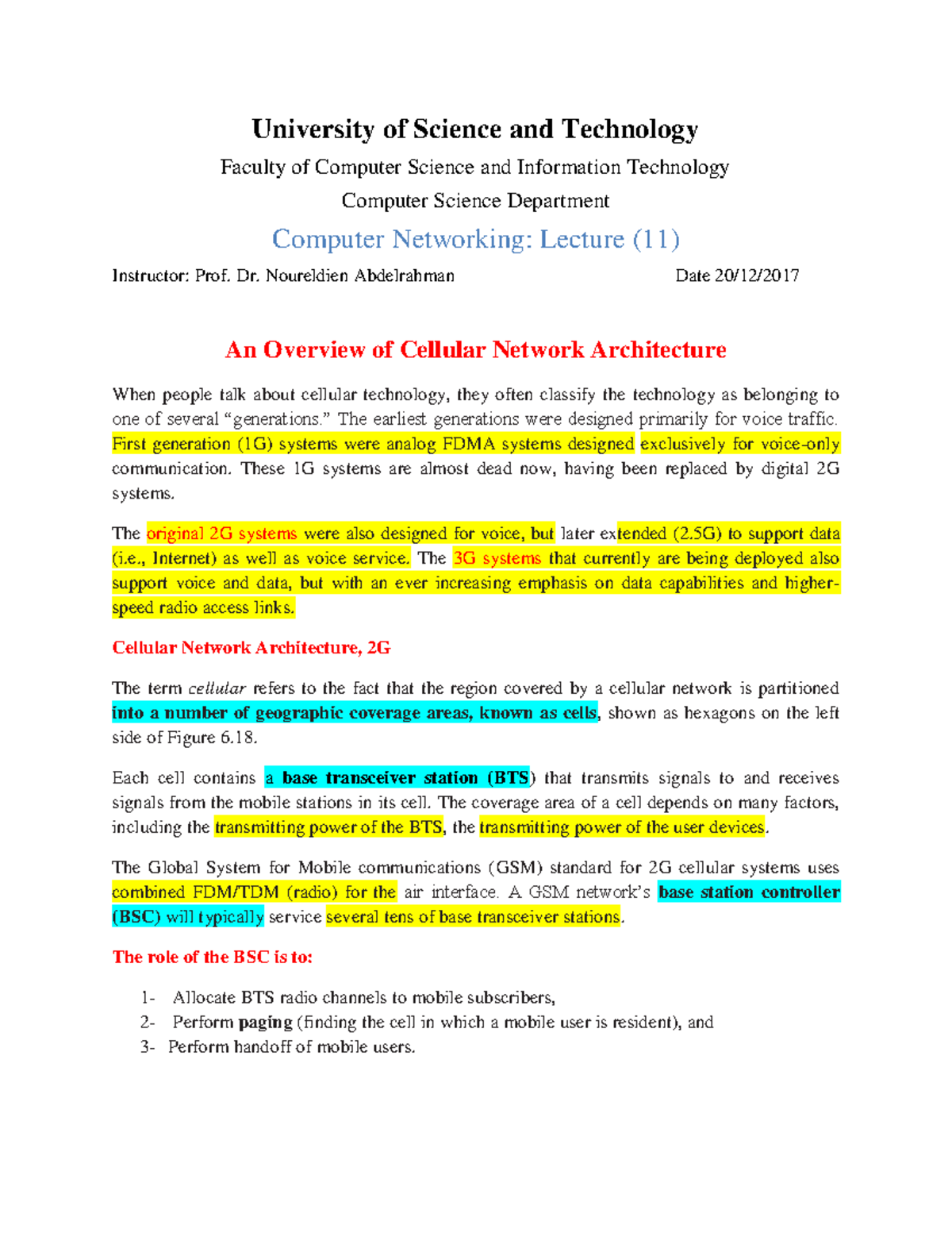 Lecture-5 - MY NOTES - University of Science and Technology Faculty of ...