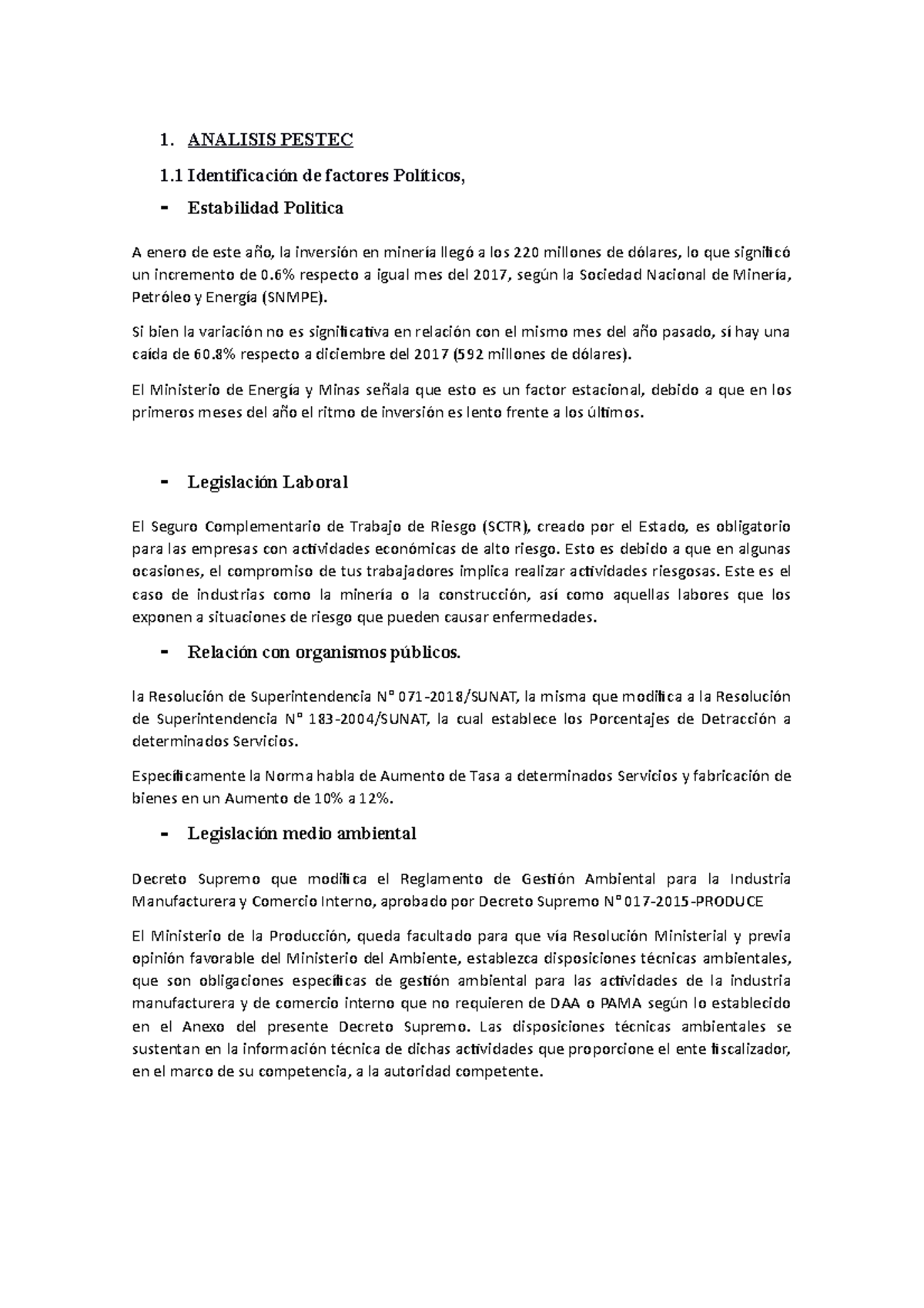 Analisis Pestec - 1. ANALISIS PESTEC 1 Identificación de factores ...