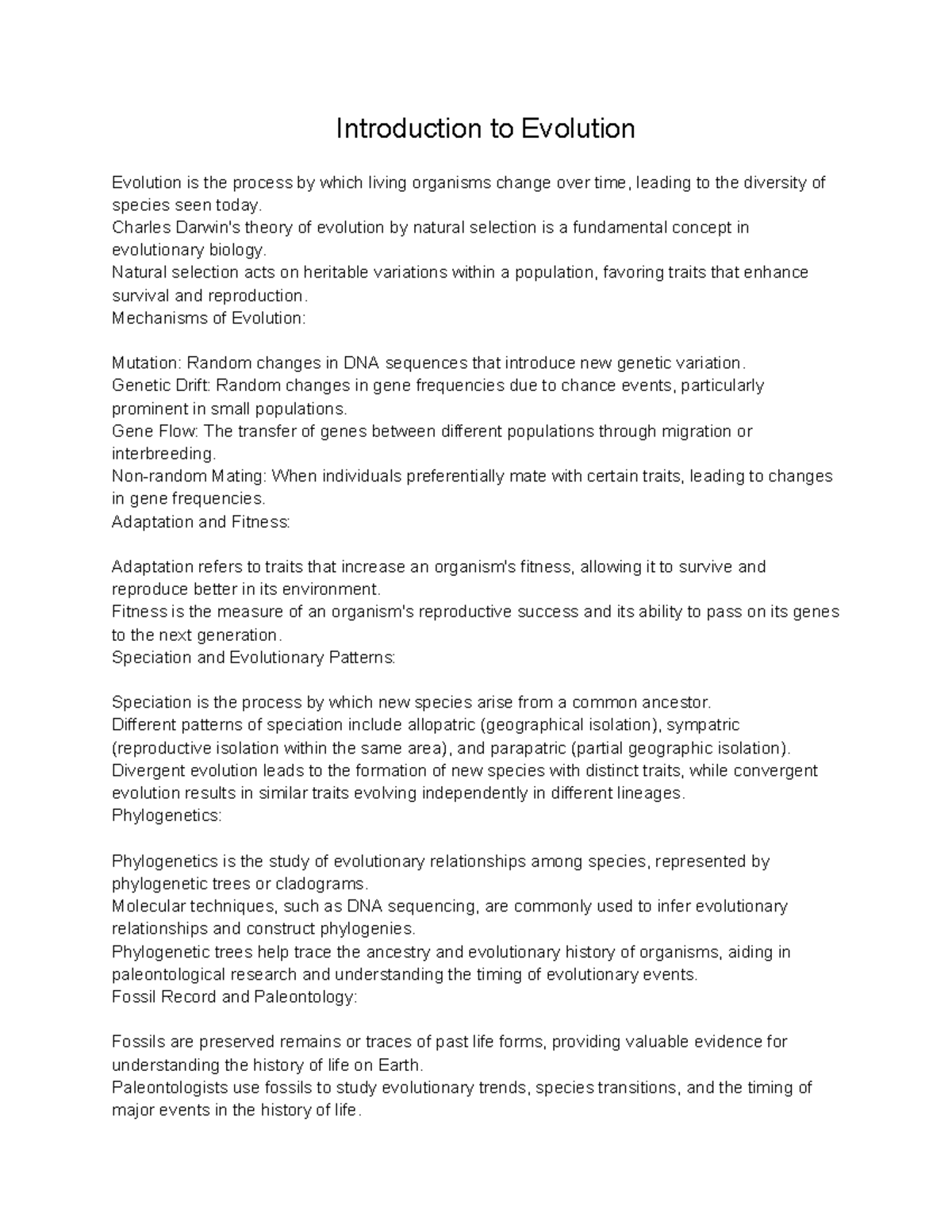 Introduction to Evolution - Introduction to Evolution Evolution is the ...