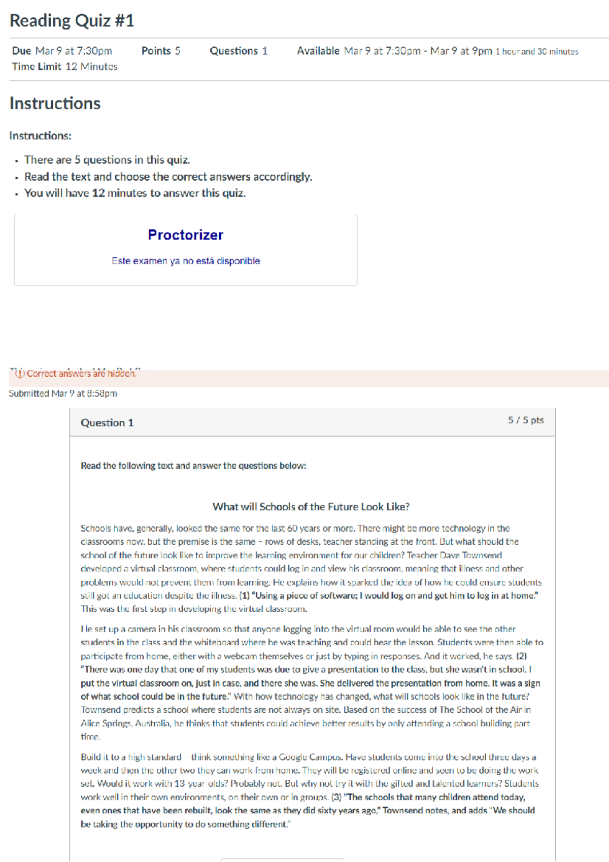 Reading quiz 1 advance 12 - Inglés 4 - Studocu