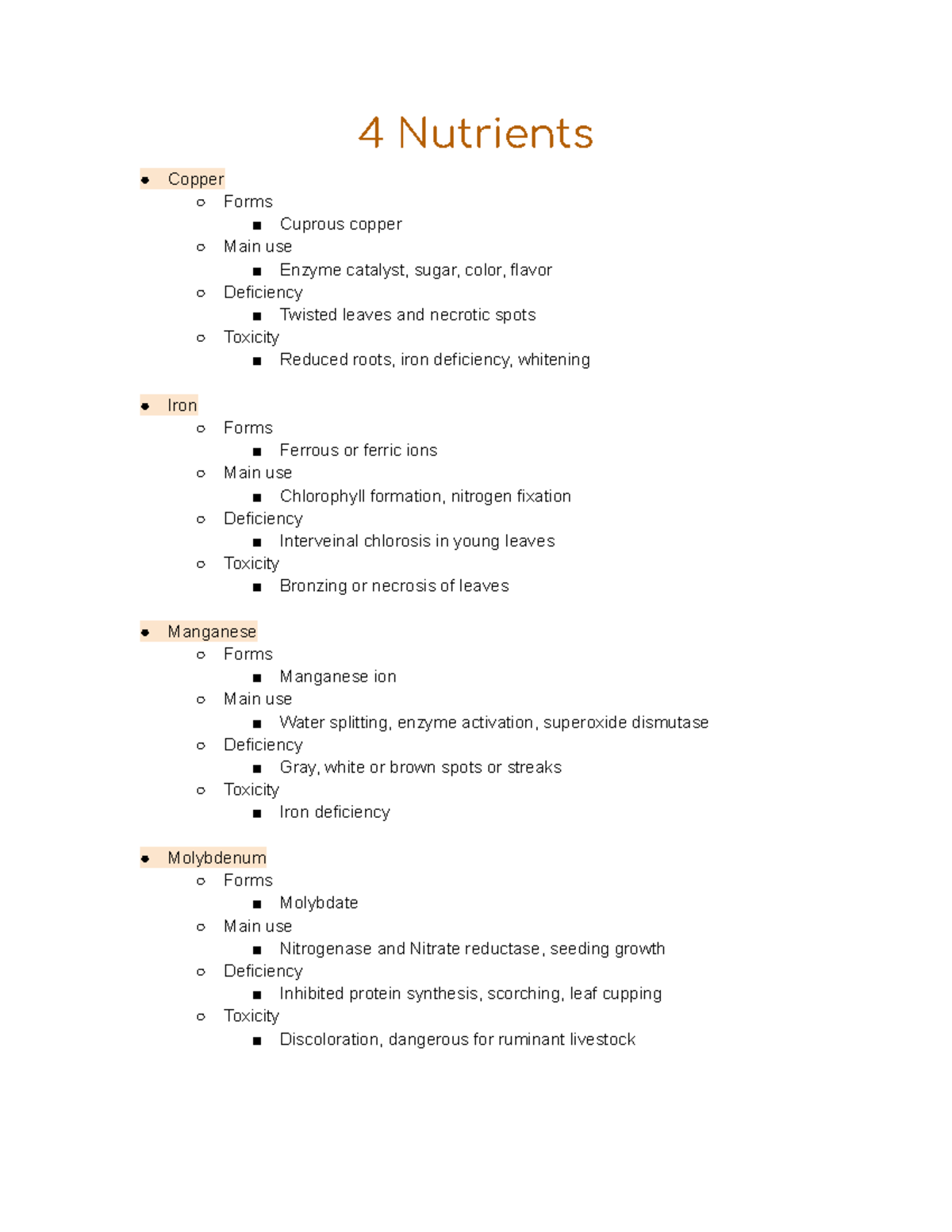 4 Nutrients - 4 Nutrients Copper Forms Cuprous copper Main use Enzyme ...