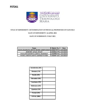 Discussion AAS FST306 - UITM - DISCUSSION This experiment was conducted ...