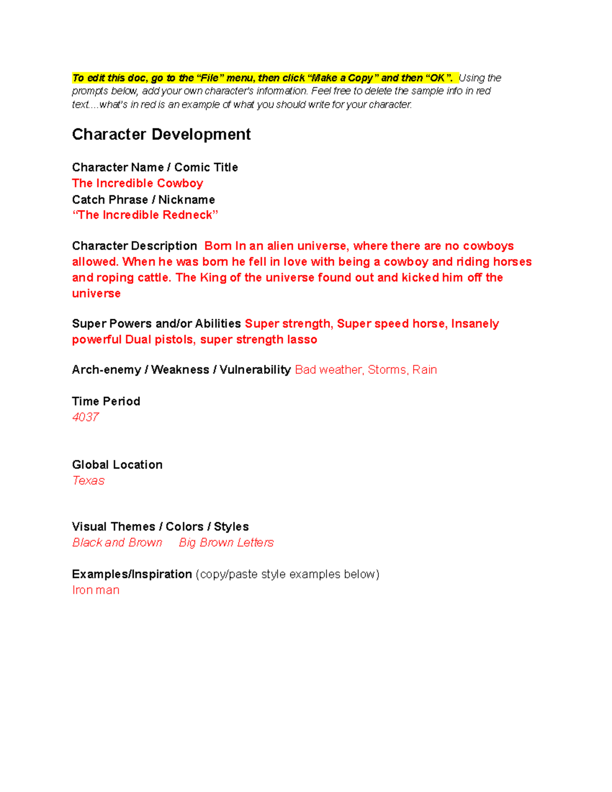 Project #1 Character Development Worksheet - To edit this doc, go to ...