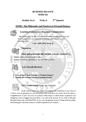 Business Finance Grade-12 QTR2 Module 2 WEEK-2 - Business Finance ...
