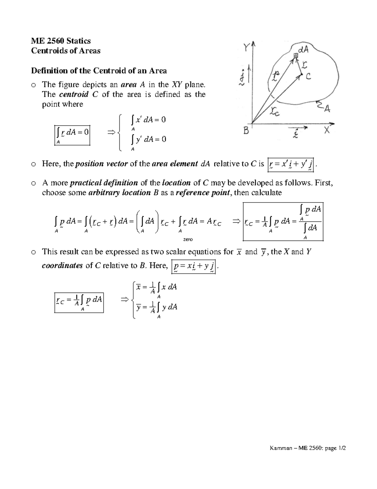 ME256Centroidsof Areas - Kamman – ME 2560: page 1/ ME 2560 Statics ...