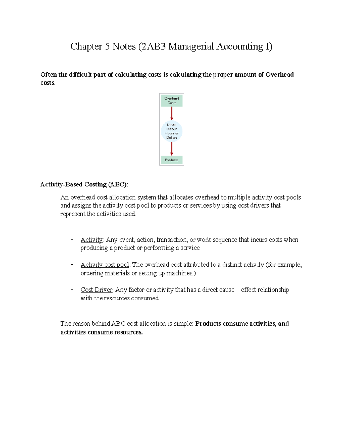 Chapter 5 Notes (2AB3 Managerial Accounting I) - Activity-Based Costing ...