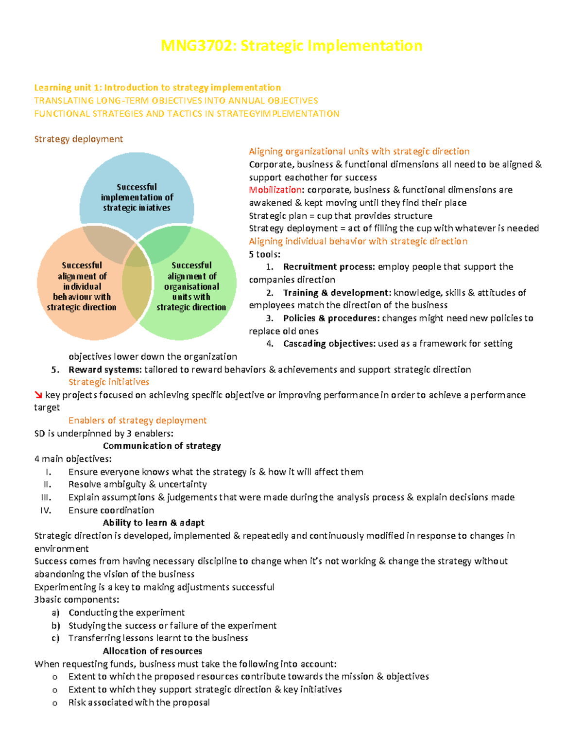 Mng3702 notes - Summary Strategic Implementation and Control IIIB ...