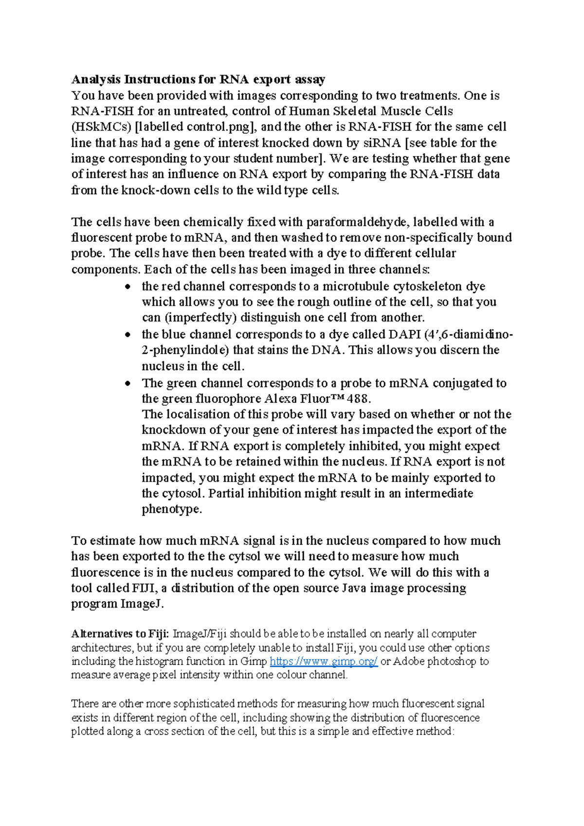Instructions m RNA export task ASSIGNMENT - Analysis Instructions for ...