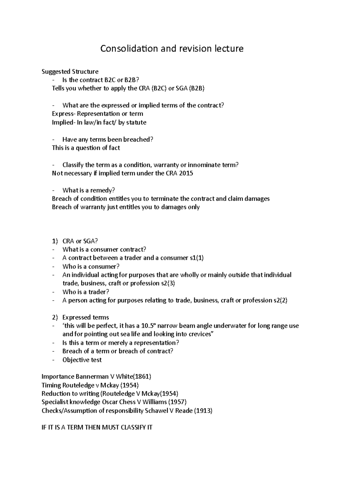 Consolidation and revision lecture - Consolidation and revision lecture ...
