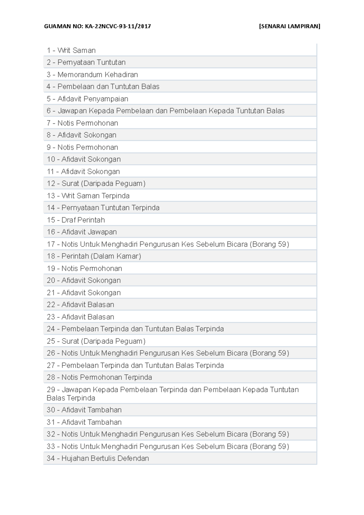 Senarai lampiran grand beryll - GUAMAN NO: KA-22NCVC-93-11/2017 ...