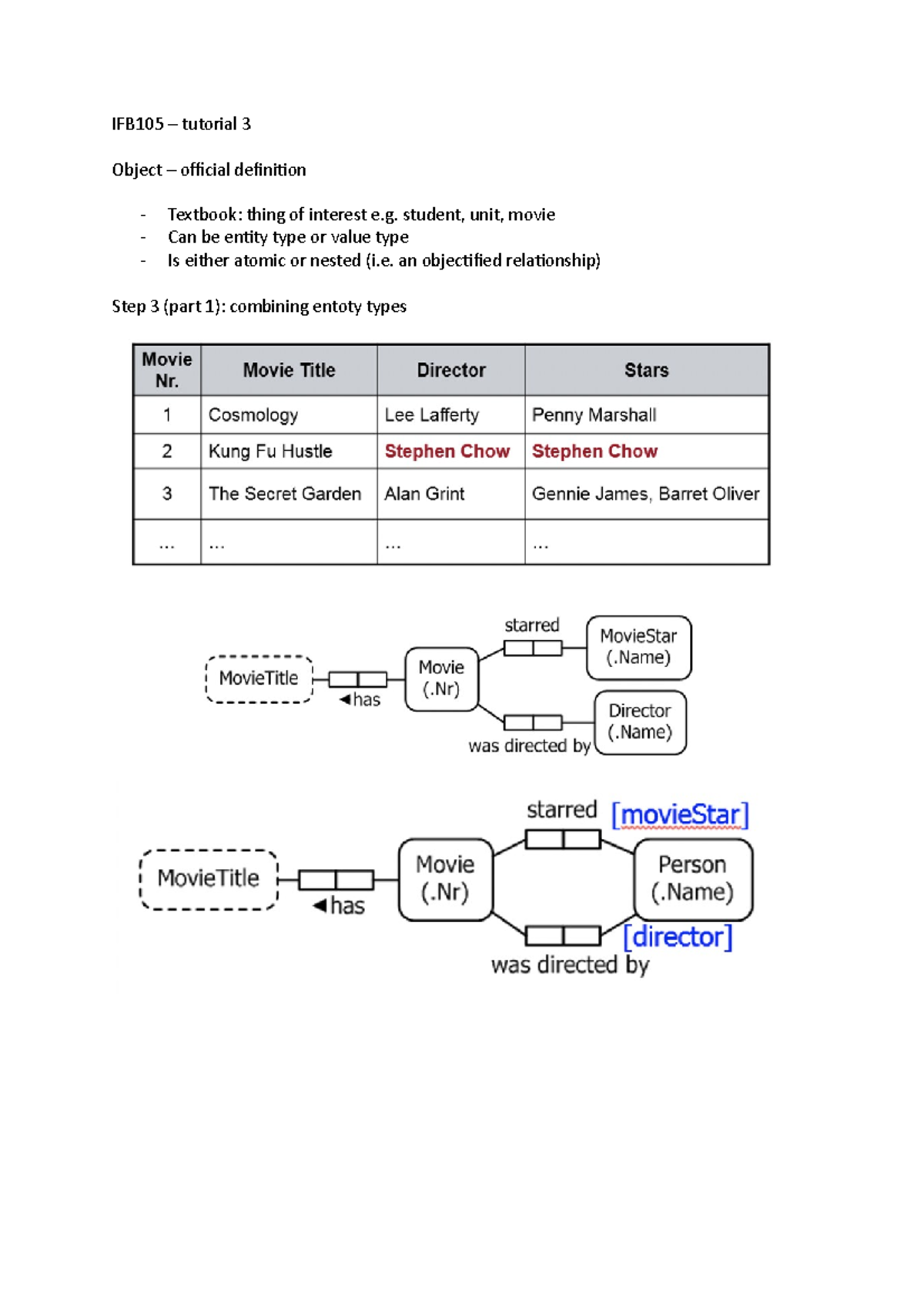 IFB105 - tutorial 3 - detailed tut - IFB105 – tutorial 3 Object – official definition Textbook ...