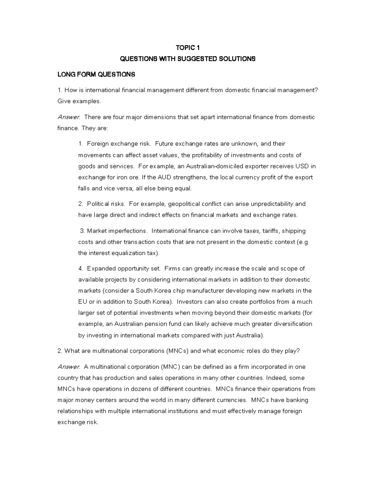 Topic 1 Answers - TOPIC 1 QUESTIONS WITH SUGGESTED SOLUTIONS LONG FORM ...