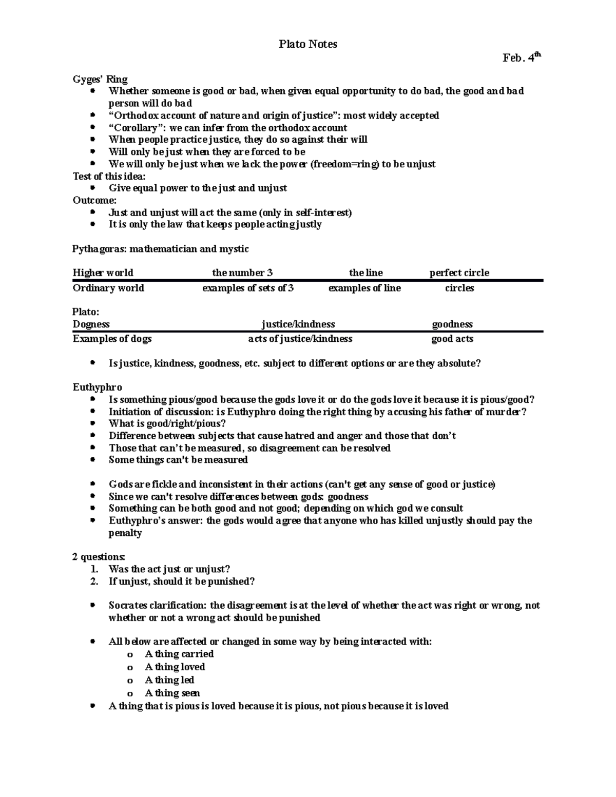 Plato Notes - Plato Notes Feb. 4th Gyges’ Ring Whether someone is good ...