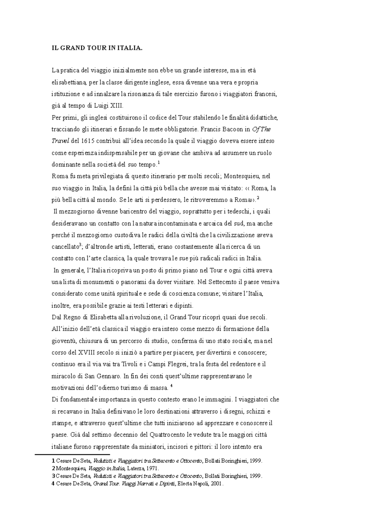 IL Grand TOUR IN Italia - Storia moderna - UniNa - Studocu