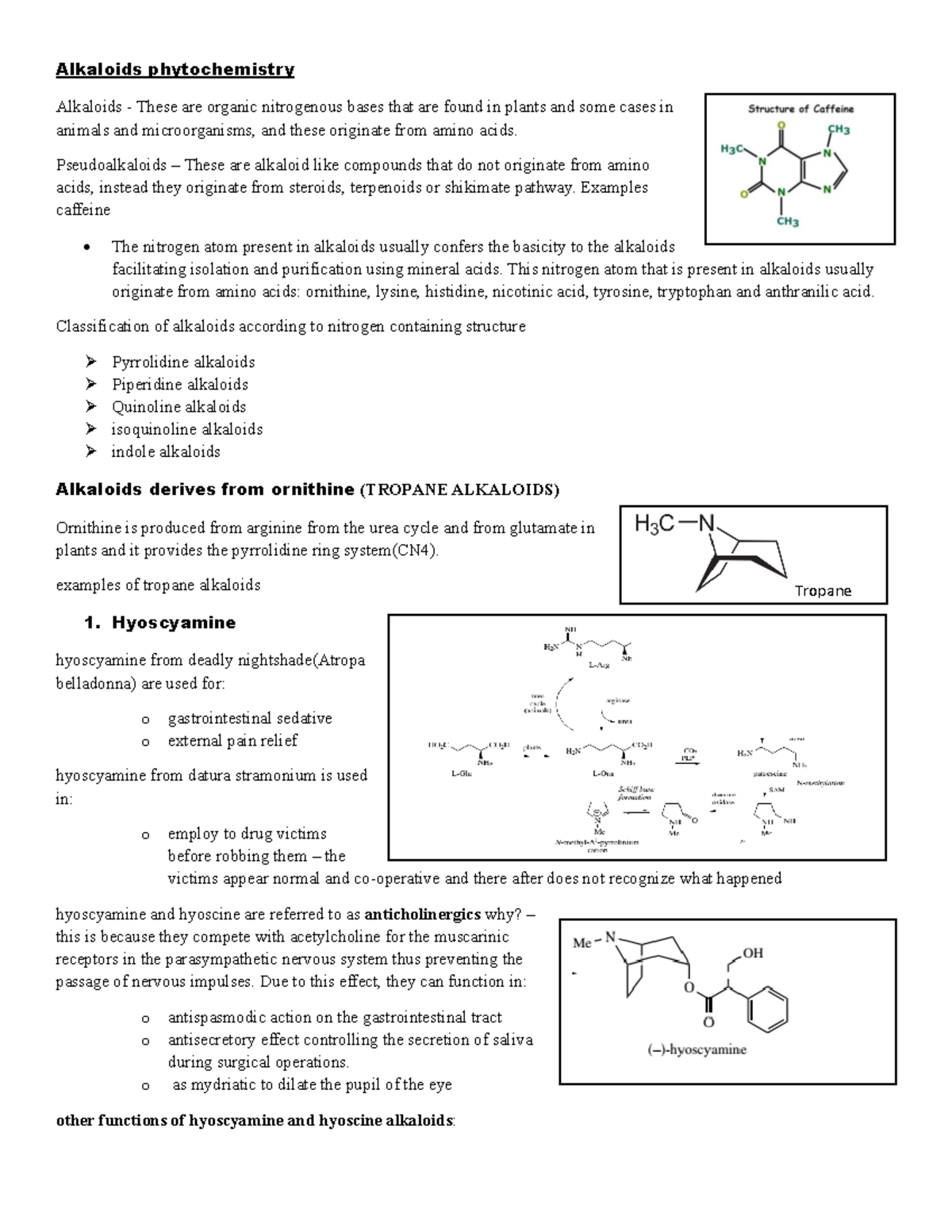 Alkaloids notes document 2 - Alkaloids phytochemistry Alkaloids - These ...