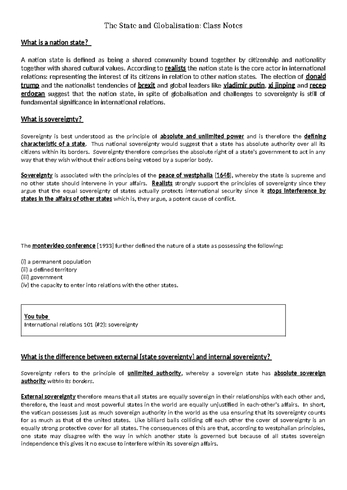 State and Globalisation Class Notes - What is a nation state? A nation ...