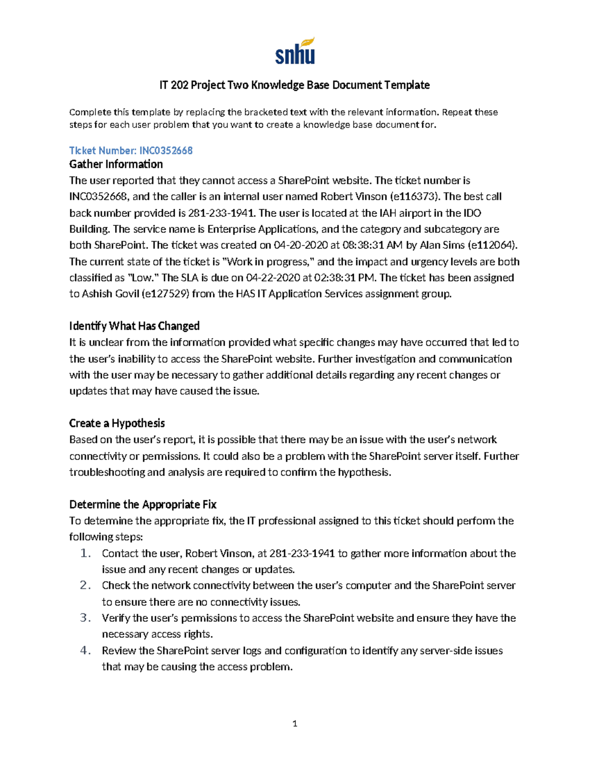 IT 202 Project Two word document - IT 202 Project Two Knowledge Base ...