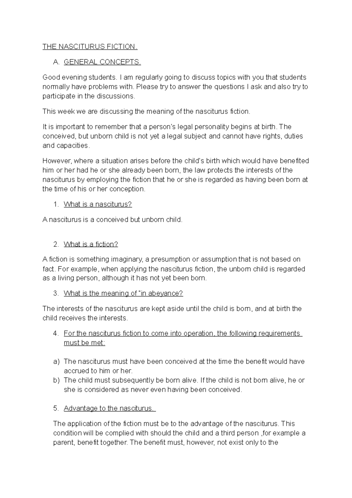 THE Nasciturus Fiction - THE NASCITURUS FICTION. A. GENERAL CONCEPTS ...