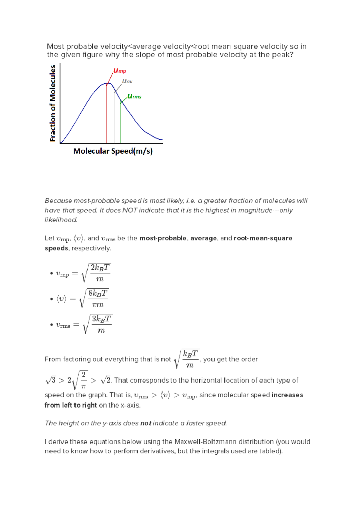 Dervation Of Vrms Vavg Vp From Maxwells Distribution Function