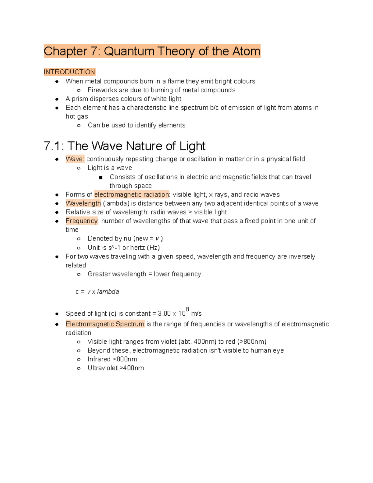 Chapter 7 Quantum Theory of the Atom - 400nm) to red (>800nm) Beyond ...