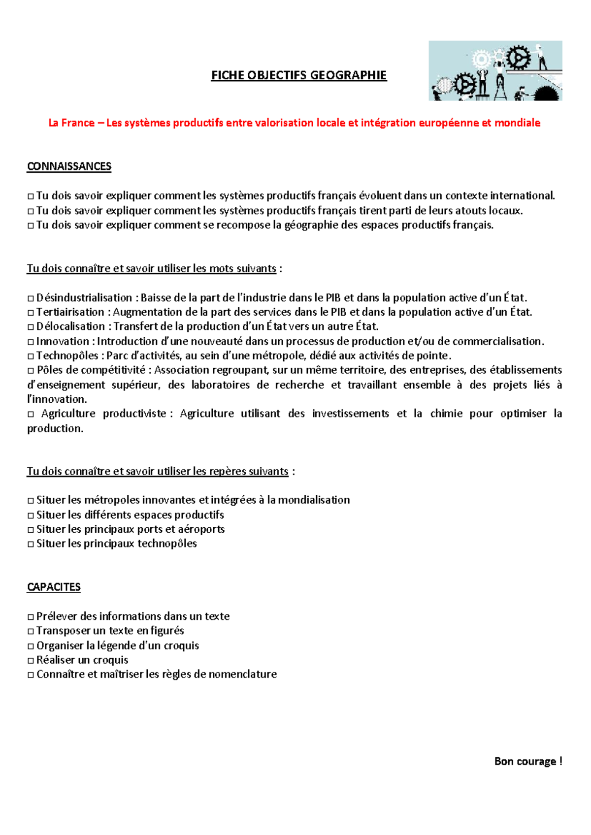 Géographie Première FO Thème 2 QS-1 - La France – Les systèmes ...