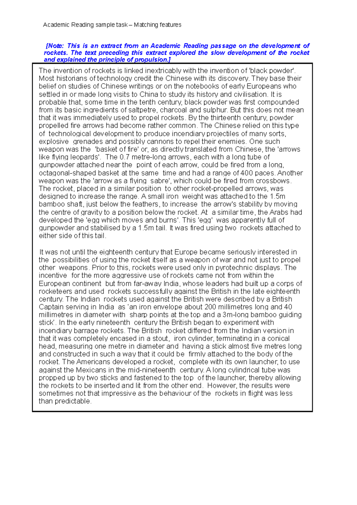 115015 academic reading sample task - matching features 2 - Academic Reading sample task ...