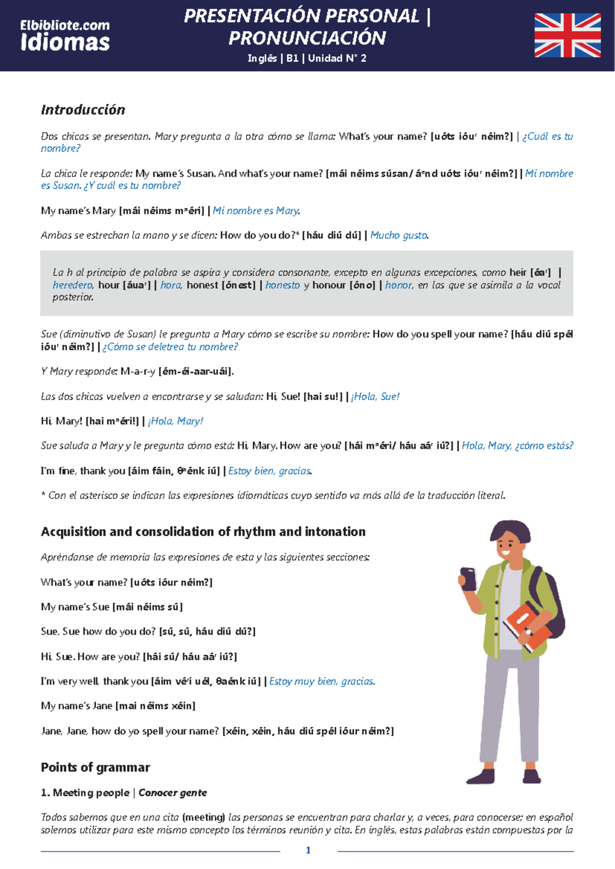 Inglés B1 01 - PRONUNCIACIÓN Inglés | B1 | Unidad N° 2 Introducción Dos ...