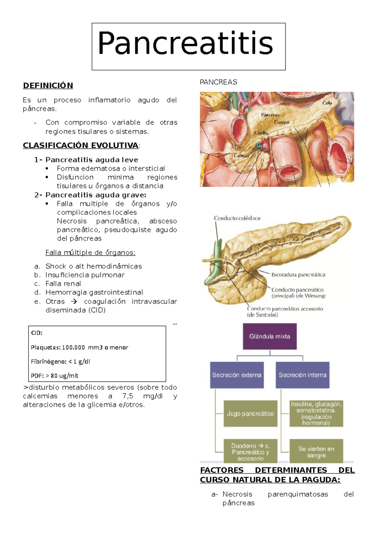 Pancreatitis Aguda - DEFINICIÓN Es un proceso inflamatorio agudo del ...