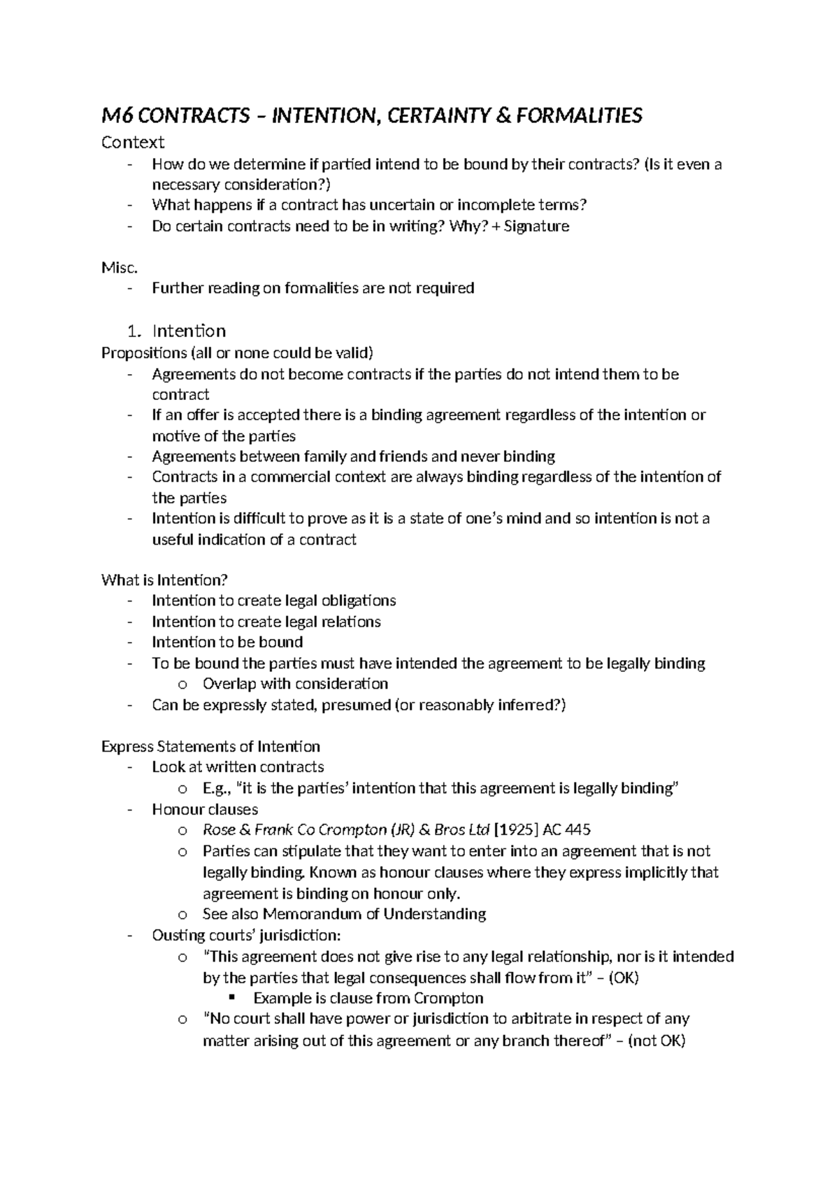 M6 Intention, Certainty, Formalities - M6 CONTRACTS – INTENTION ...
