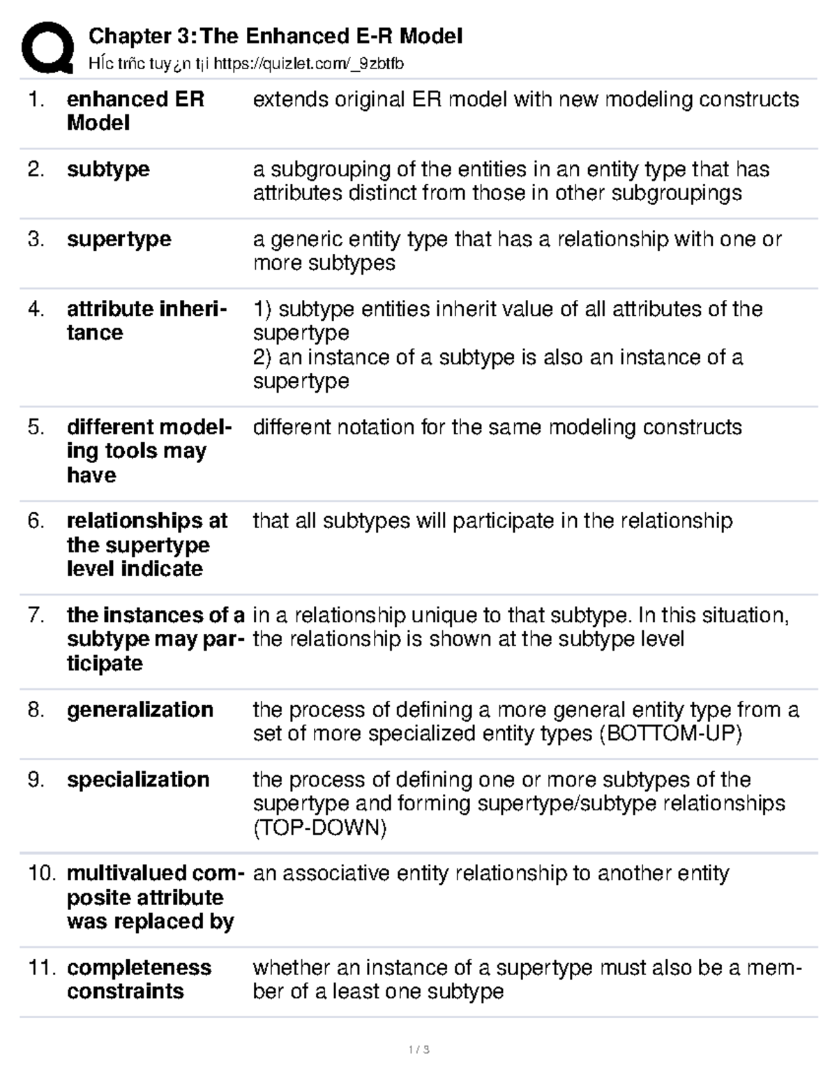 Chương 3 ôn tập - Chapter 3: The Enhanced E-R Model HÍc trñc tuy¿n t¡i quizlet/_9zbtfb enhanced ...