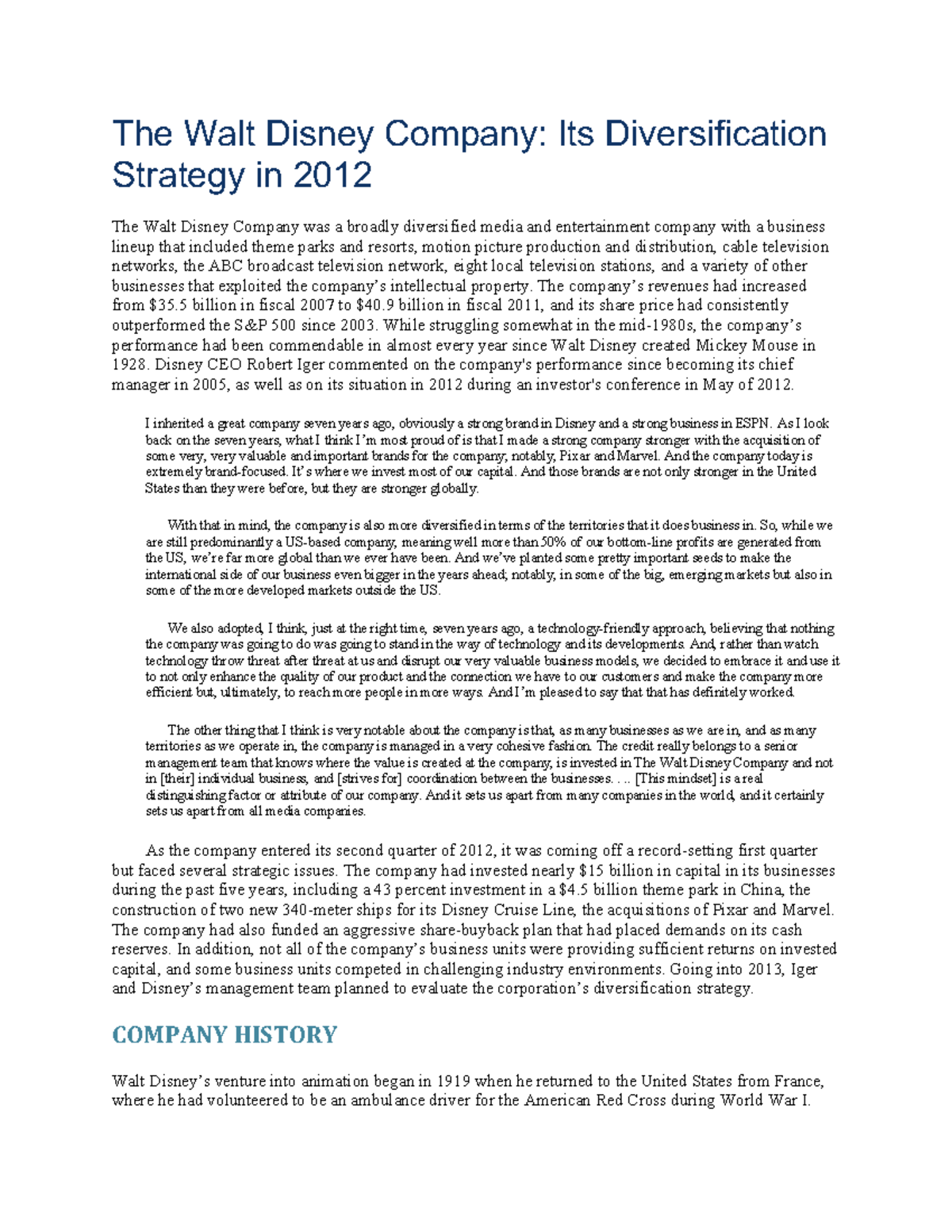 The Walt Disney Company in 2012 - The Walt Disney Company: Its ...