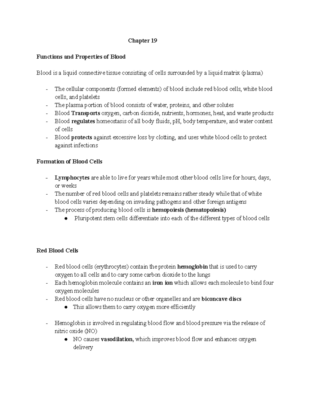 Anatomy chpt 19 - Week 3 notes - Chapter 19 Functions and Properties of ...