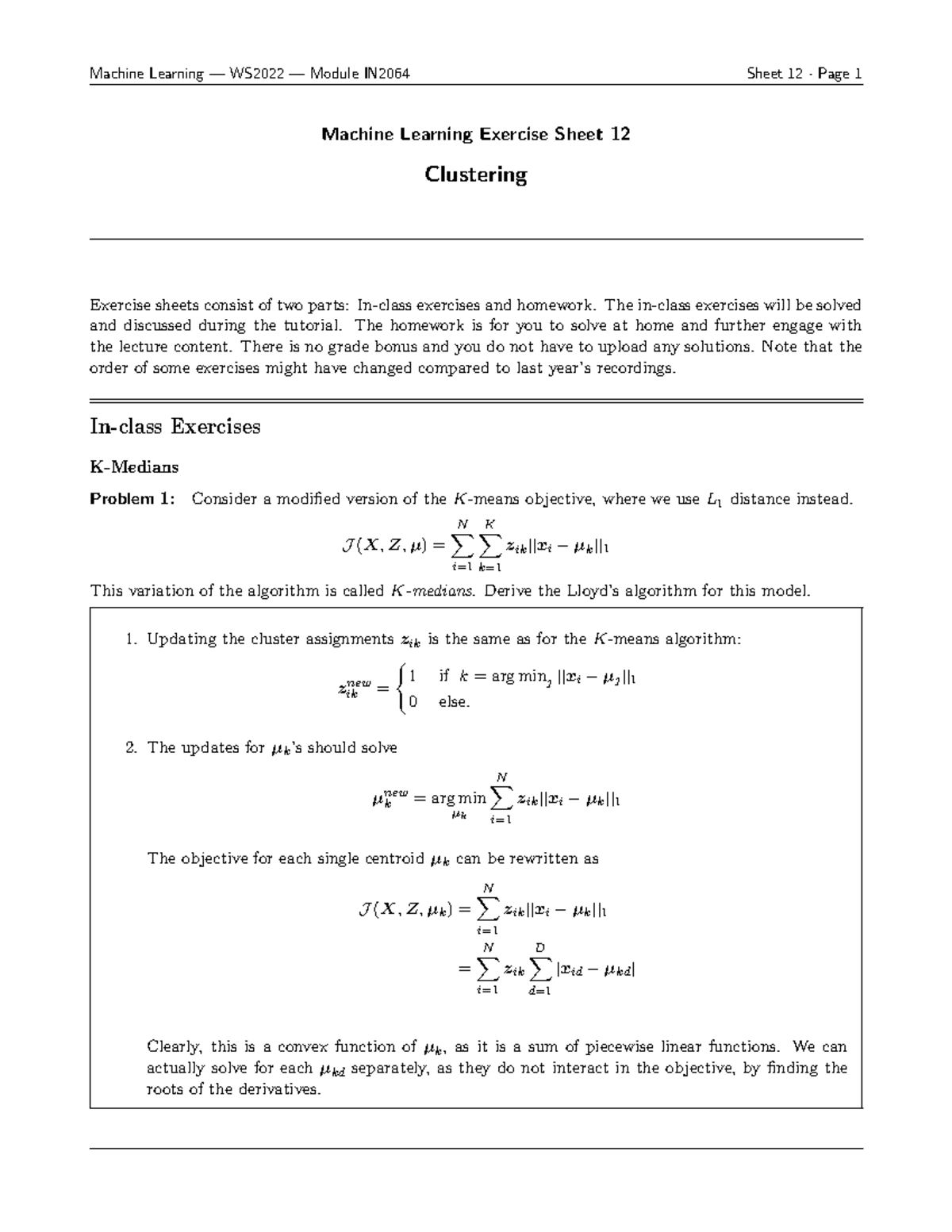 Exercise 12 Solution WS22-23 - Machine Learning Exercise Sheet 12 Clustering Exercise sheets ...