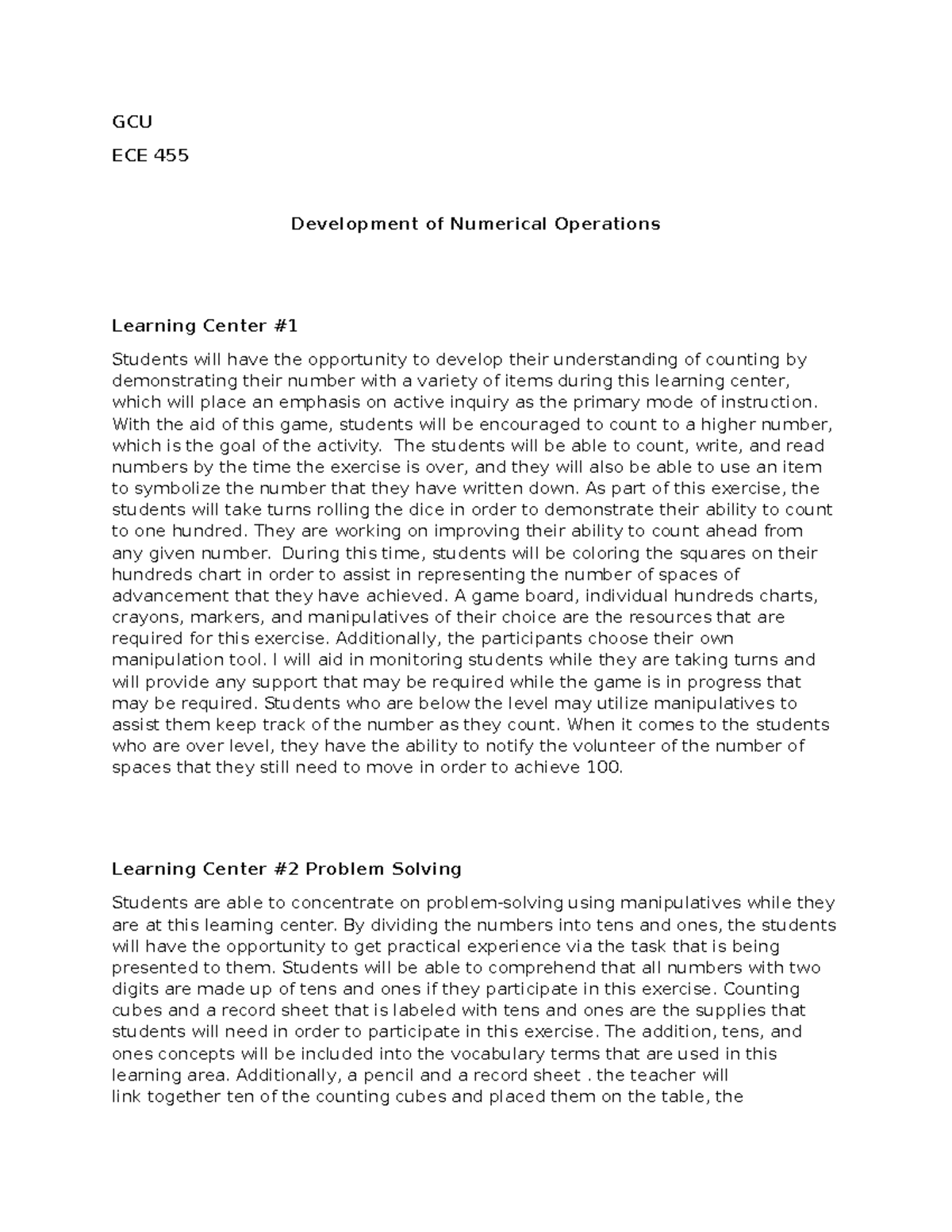 Development of Numerical Operations - GCU ECE 455 Development of ...