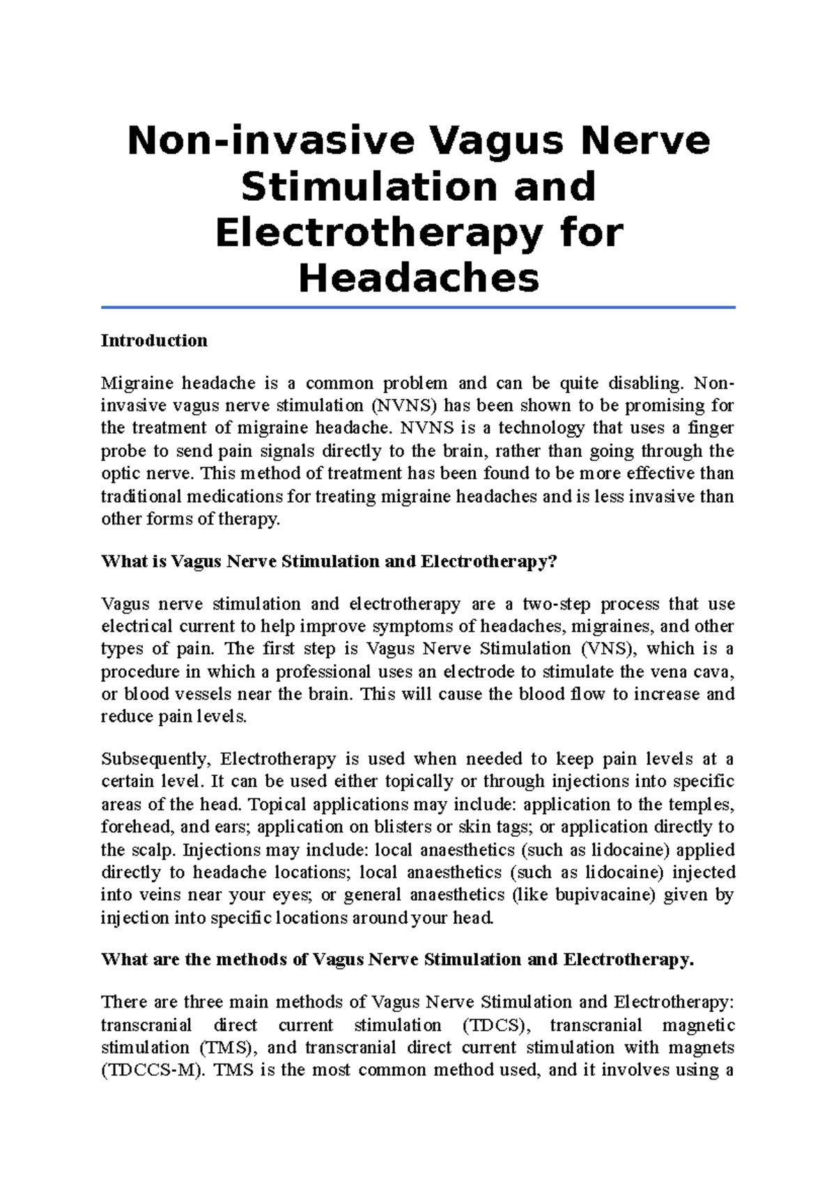 Non-invasive Vagus Nerve Stimulation and Electrotherapy for Headaches ...