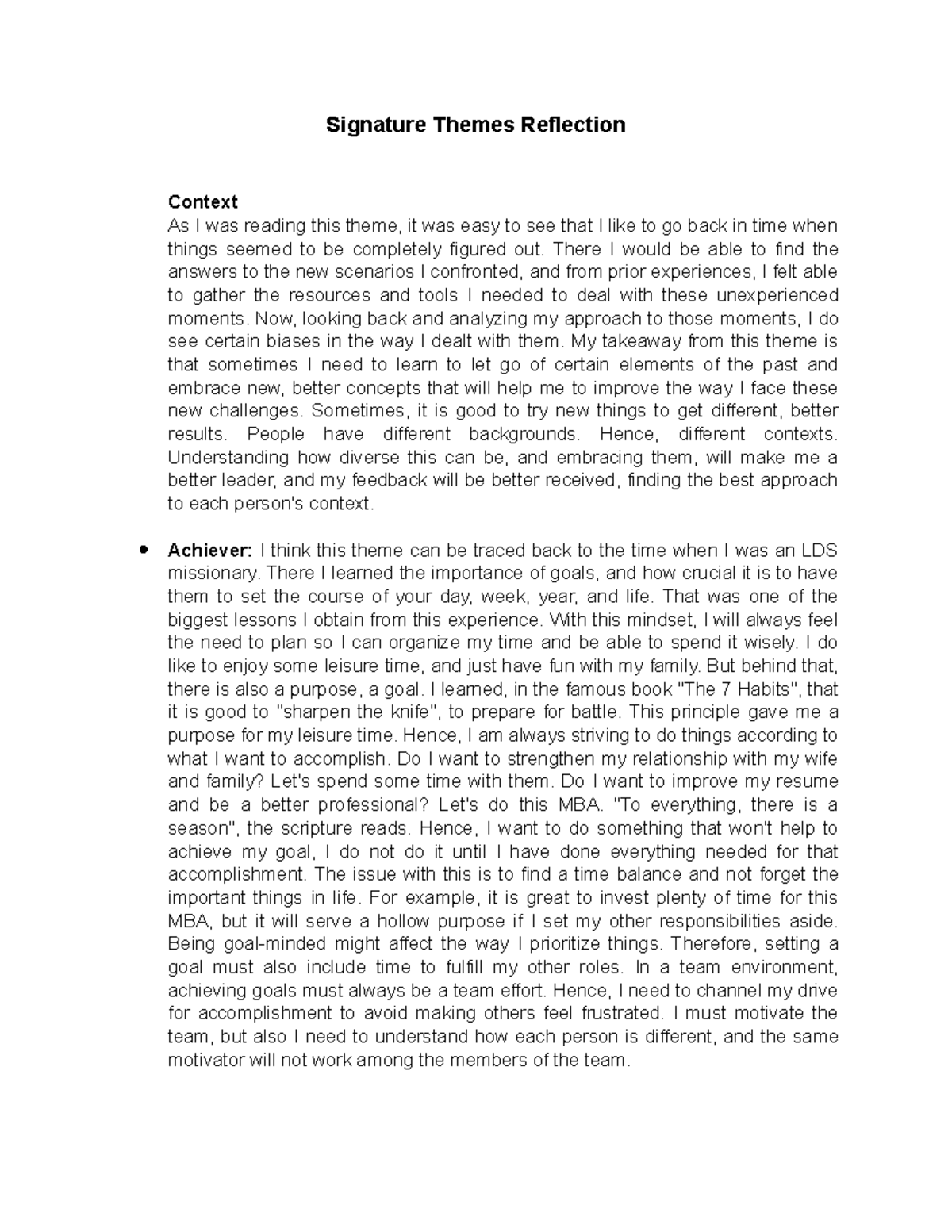 TASK 1 - Personal Leadership Evaluation - Signature Themes Reflection ...