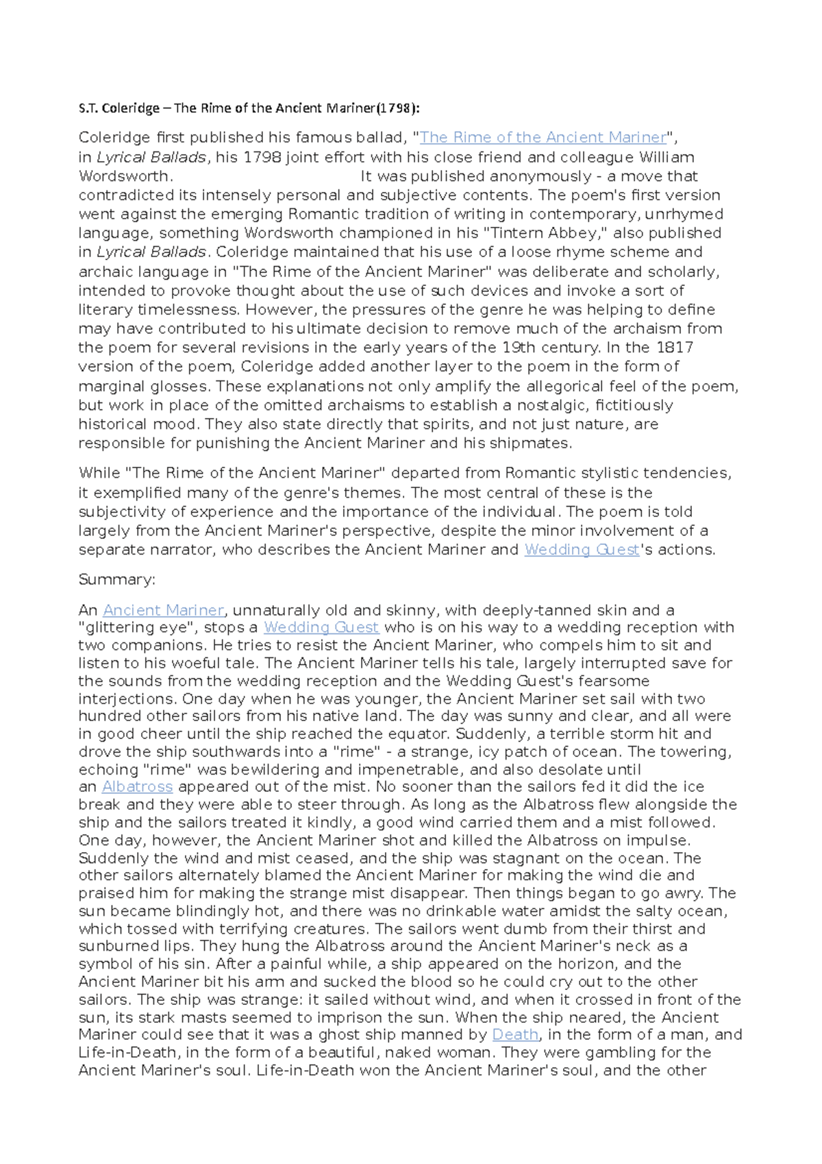 S.T. Coleridge – The Rime of the Ancient Mariner(1798) - S. Coleridge ...