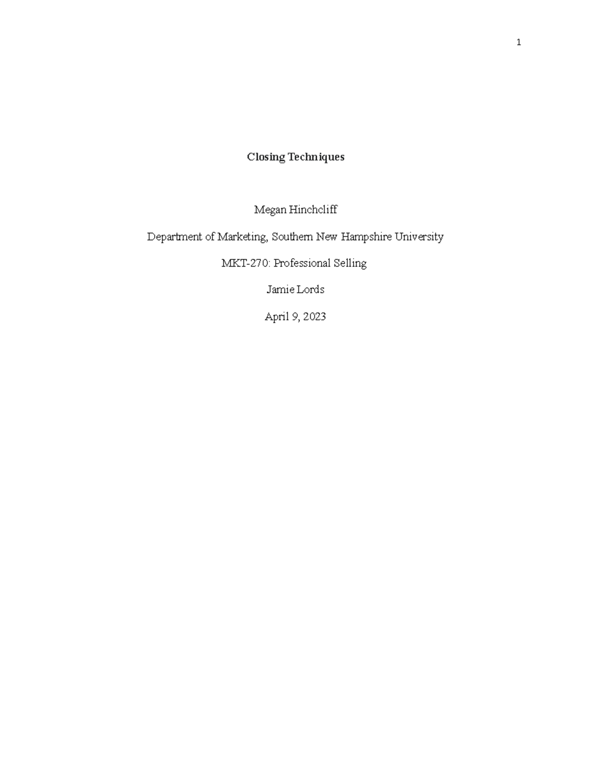 Hinchcliff Megan MKT 270 Short Paper 6 - MKT270 - SNHU - Studocu