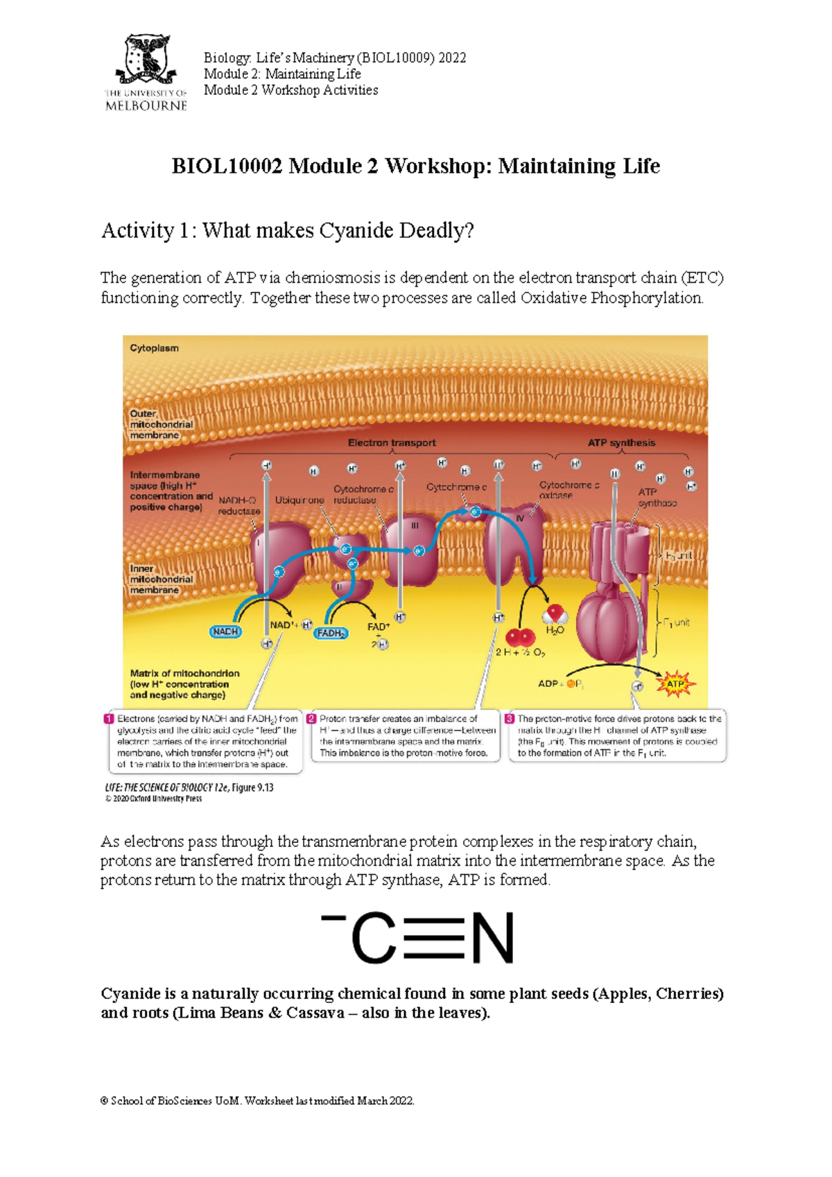 BIOL10009 Workshop 2 Activities - Module 2: Maintaining Life Module 2 ...