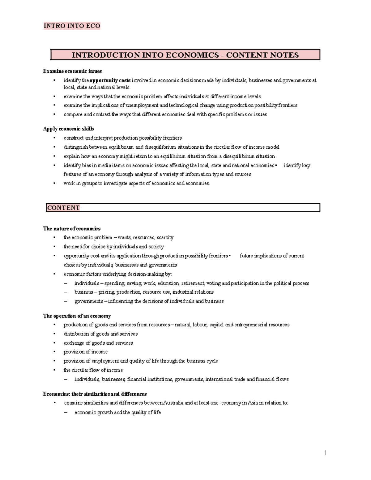 Introduction into economics - notes reference - INTRODUCTION INTO ...
