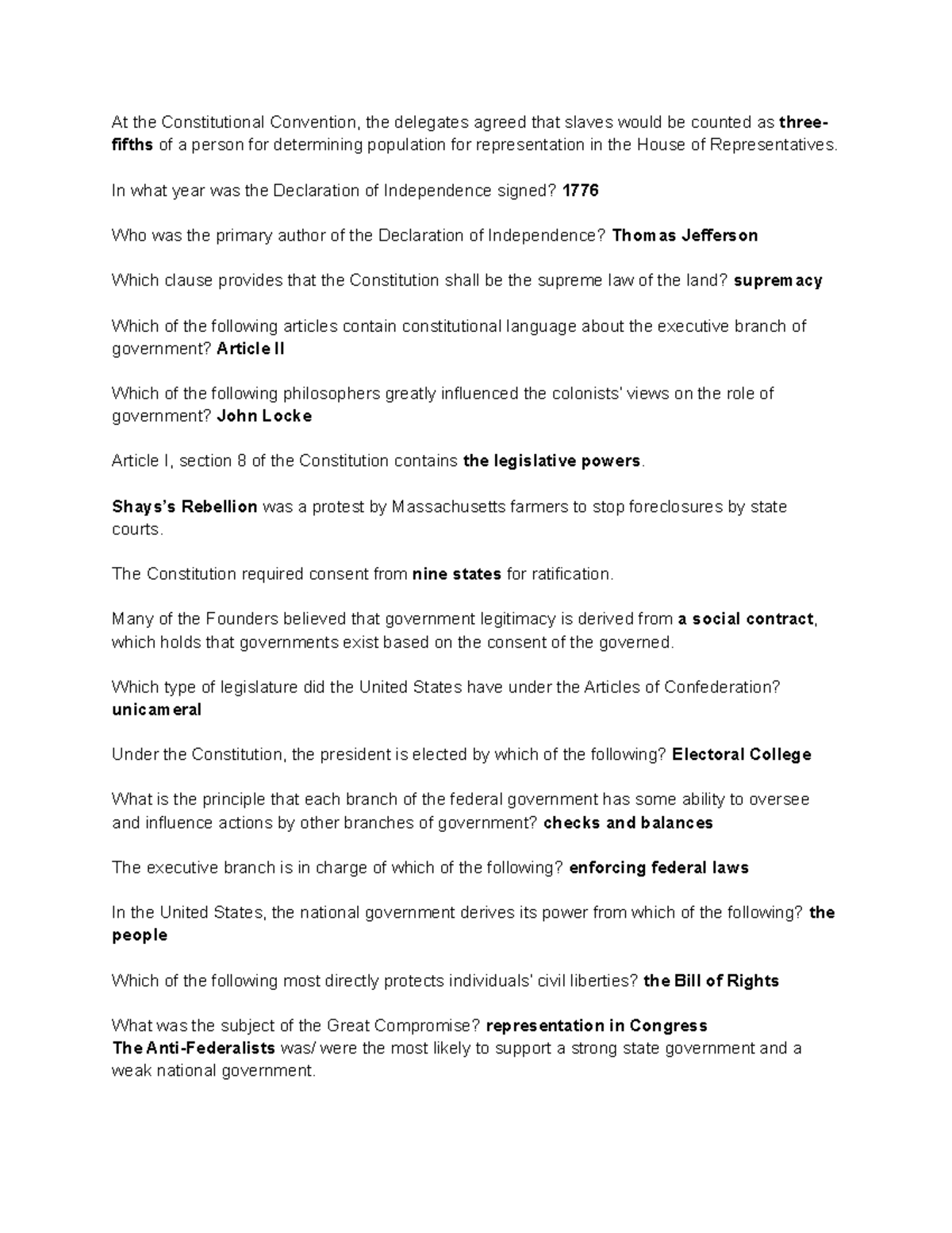 Quiz 2 Study Guide - At the Constitutional Convention, the delegates ...