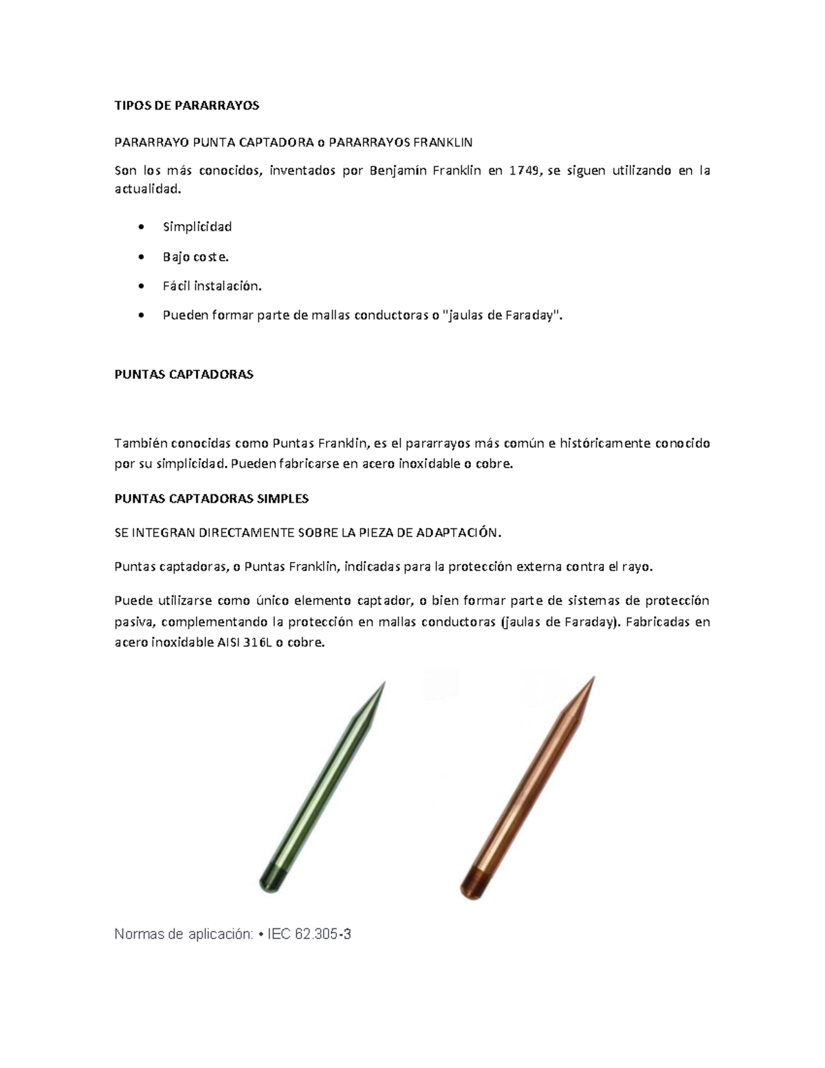 Pararrayo FT - materialidad - TIPOS DE PARARRAYOS PARARRAYO PUNTA ...