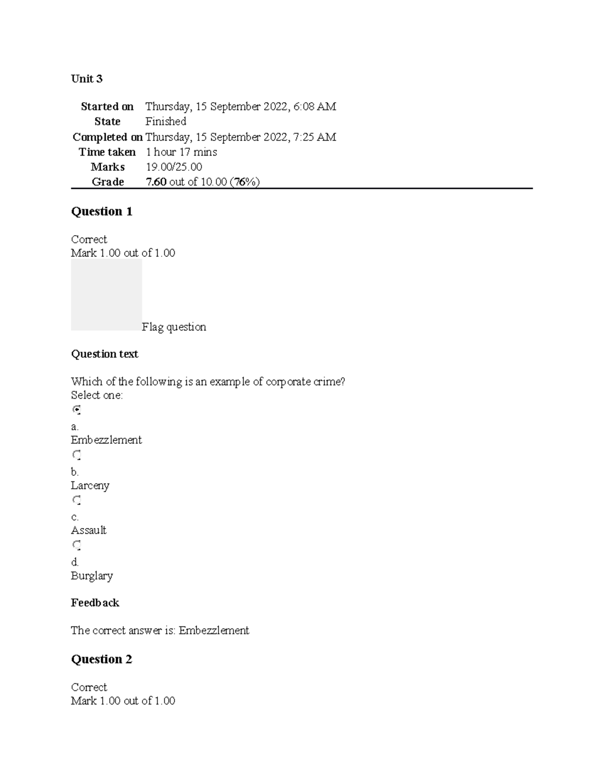 Sociology 1502 Self Quiz Unit 3 - Unit 3 Started on Thursday, 15 ...